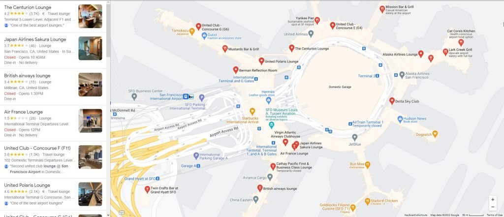 Lounges San Francisco International Airport SFO List