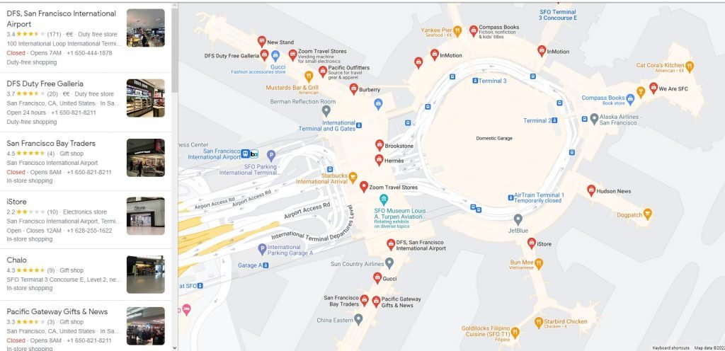 Shops and stores at the SFO airport